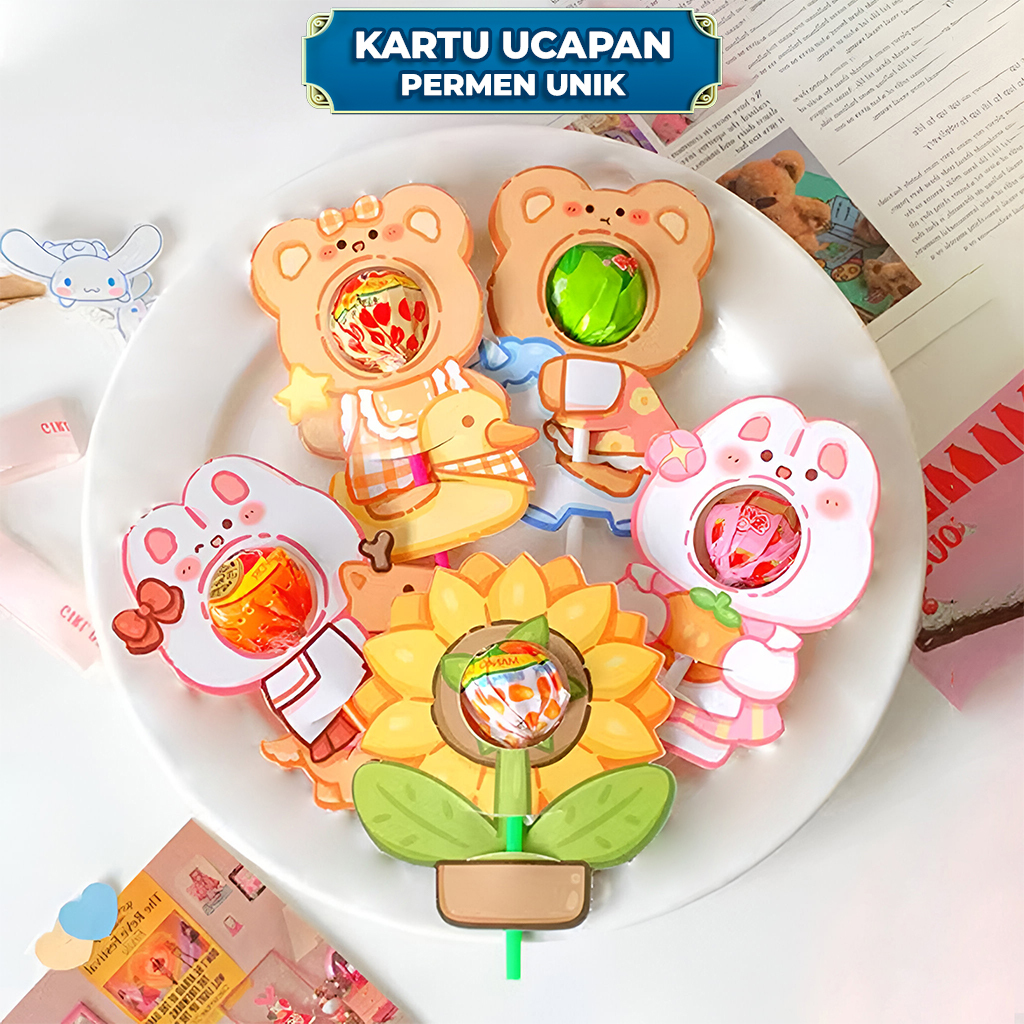 Jual Kartu Ucapan Permen Lolipop Motif Kartun Lucu Greeting Card ...