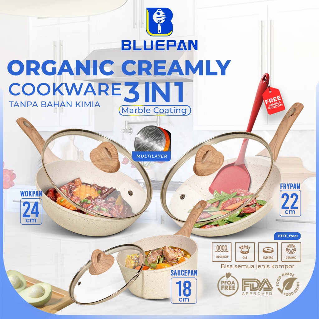 Jual Bluepan Termurah Organic Greenly SET Cookware Marble Coated Anti ...