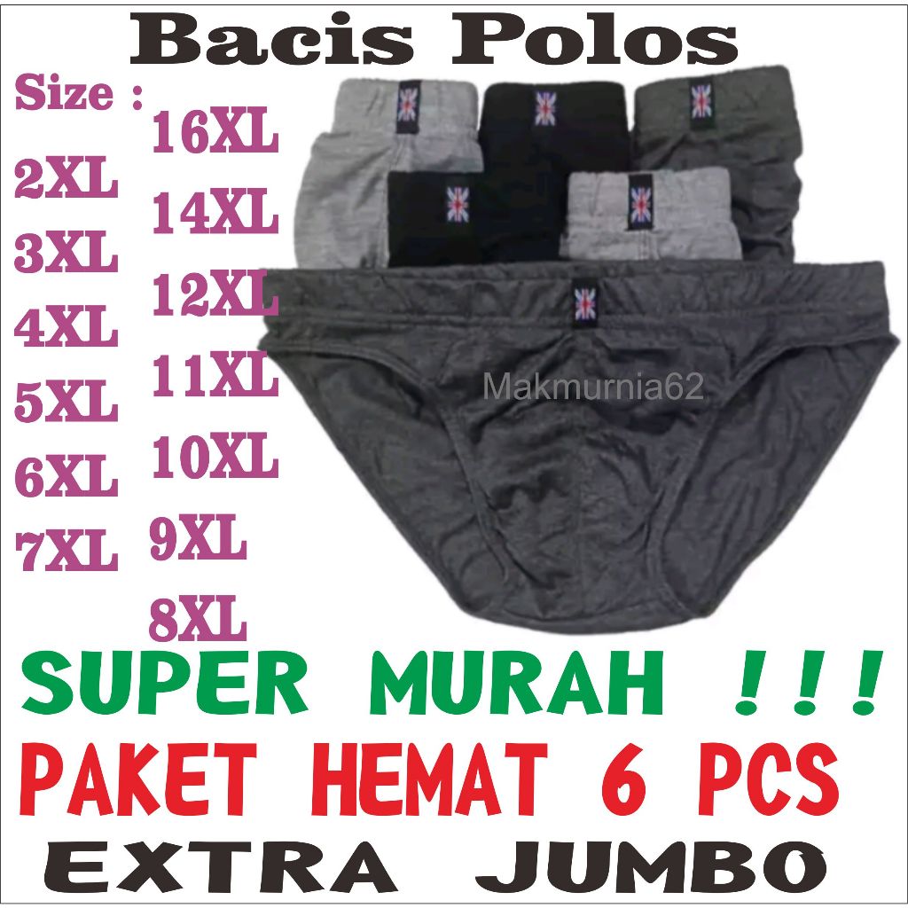 Jual Super Murah!!!! Celana Dalam Extra Jumbo Paket 6 pcs Celana Dalam Dewasa Big Size Sempak ...