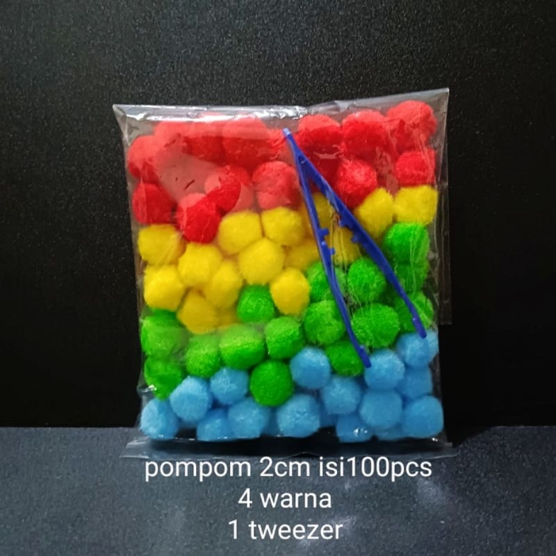 Jual pompom 100pcs 2cm 4 warna capitan\mainan edukatif | Shopee Indonesia