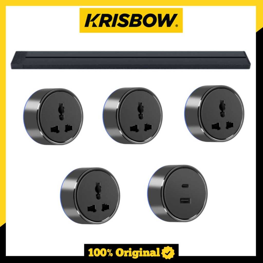 Jual Krisbow 100 Cm Rel Colokan Surface Set 4 Socket + 1 USB Type C ...