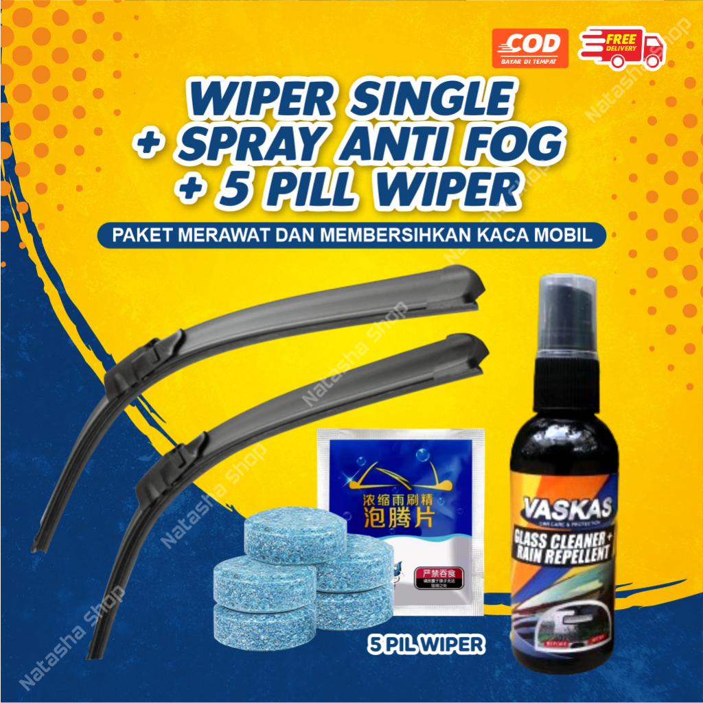 Jual Wiper Mobil Frameless Single Karet + 5 Pil Air Wiper + Spray Anti ...