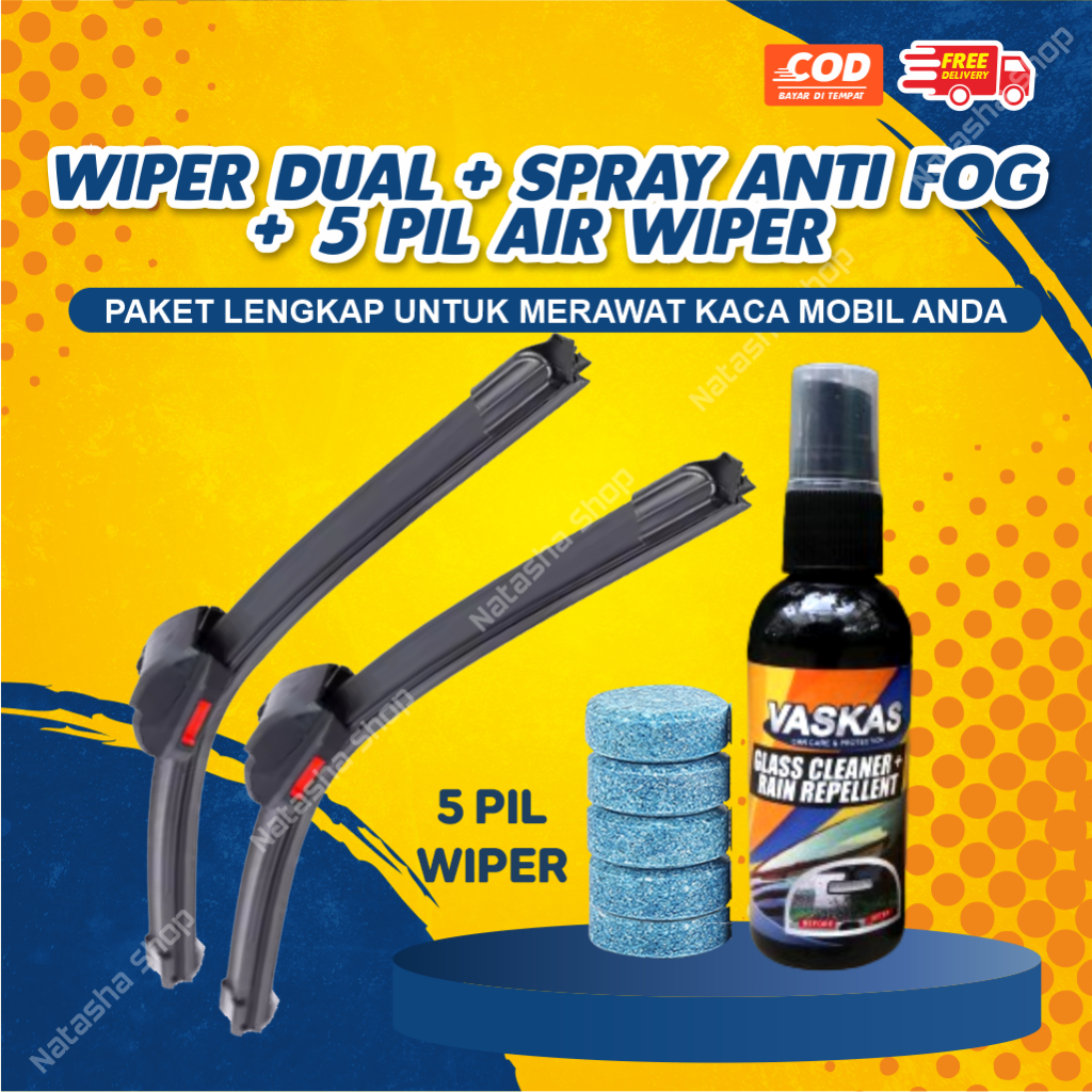 Jual Wiper Mobil Double Dual Karet Frameless + 5 Pil Air Wiper + Spray ...