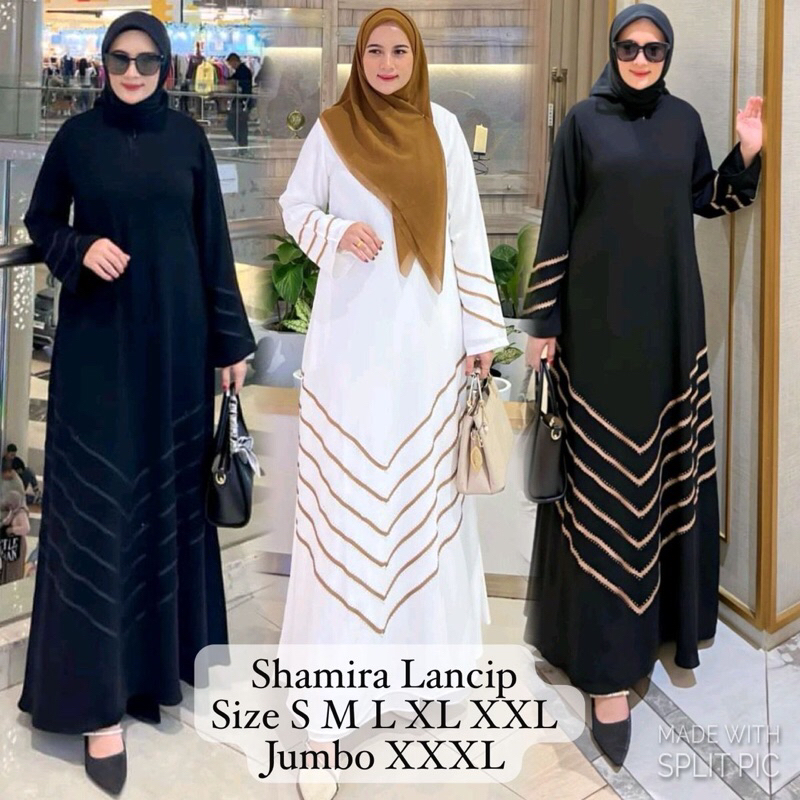 Jual Long Dress Abaya Shamira Model Lancip Black List Hitam Gold ...