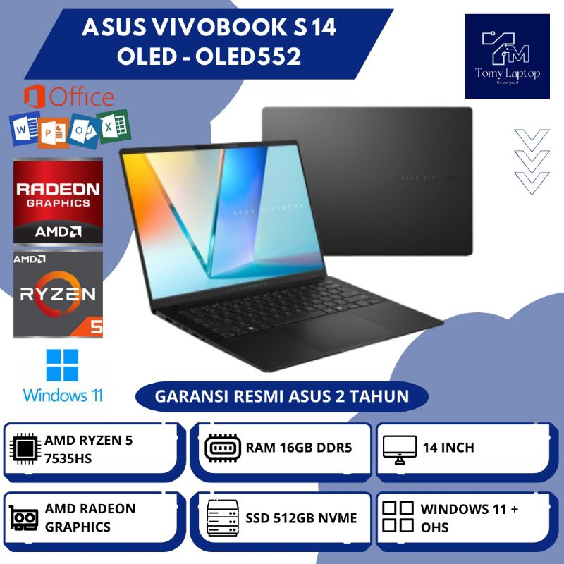 Jual LAPTOP BARU ASUS VIVOBOOK S 14 OLED M5406NA/AMD RYZEN 5 7535HS/RAM 16GB DDR5/SSD 512GB NVME ...