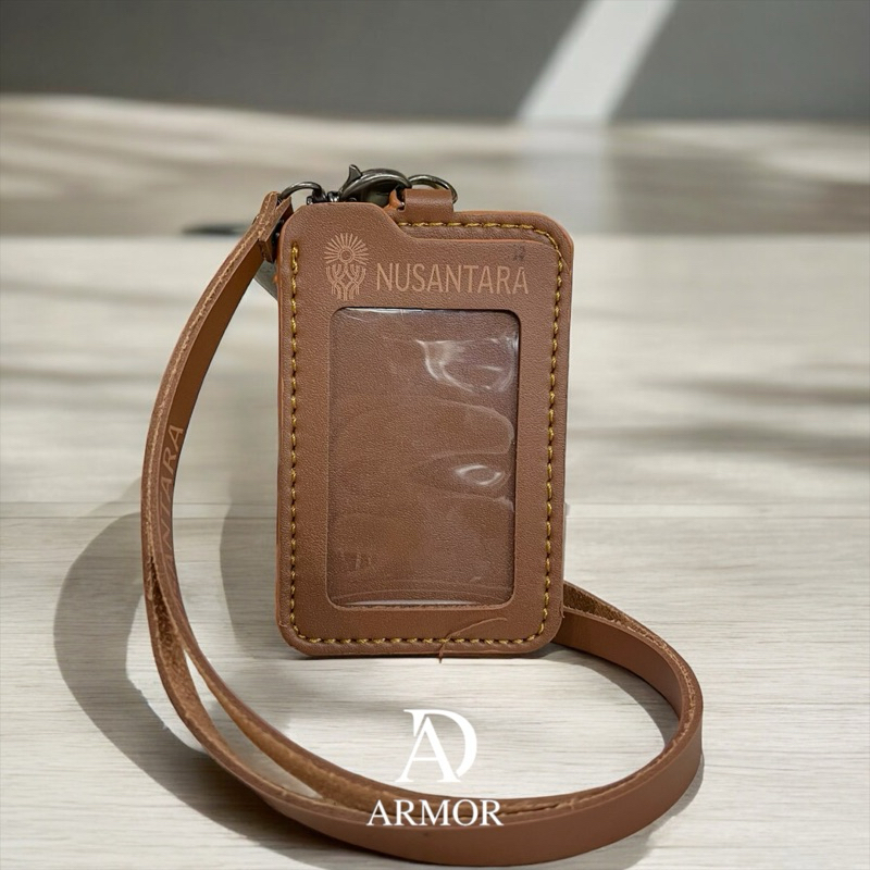 Jual Tempat id card kulit IKN Coklat muda lanyard id card kulit IKN ...