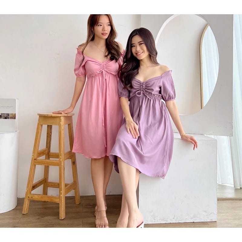 Jual INTAN mini dress wanita serut korean style bahan rayon | Shopee ...