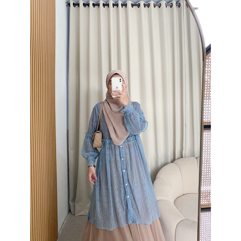 Jual Gio Brocade Outer | Brukat cardi cardy long outer tunic tunik blue ...