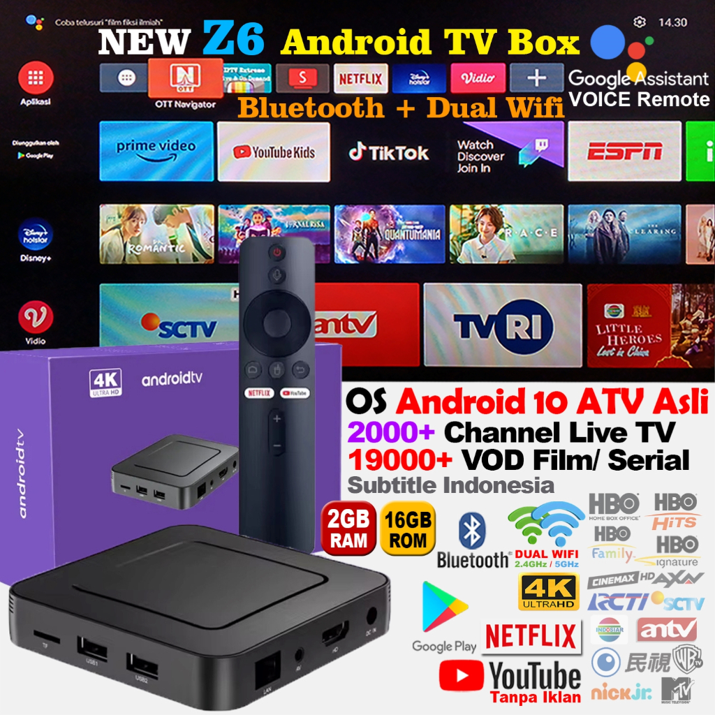 Jual TV Box Android Z6 STB FULL CHANNEL TV & Film Bluetooth Voice ...