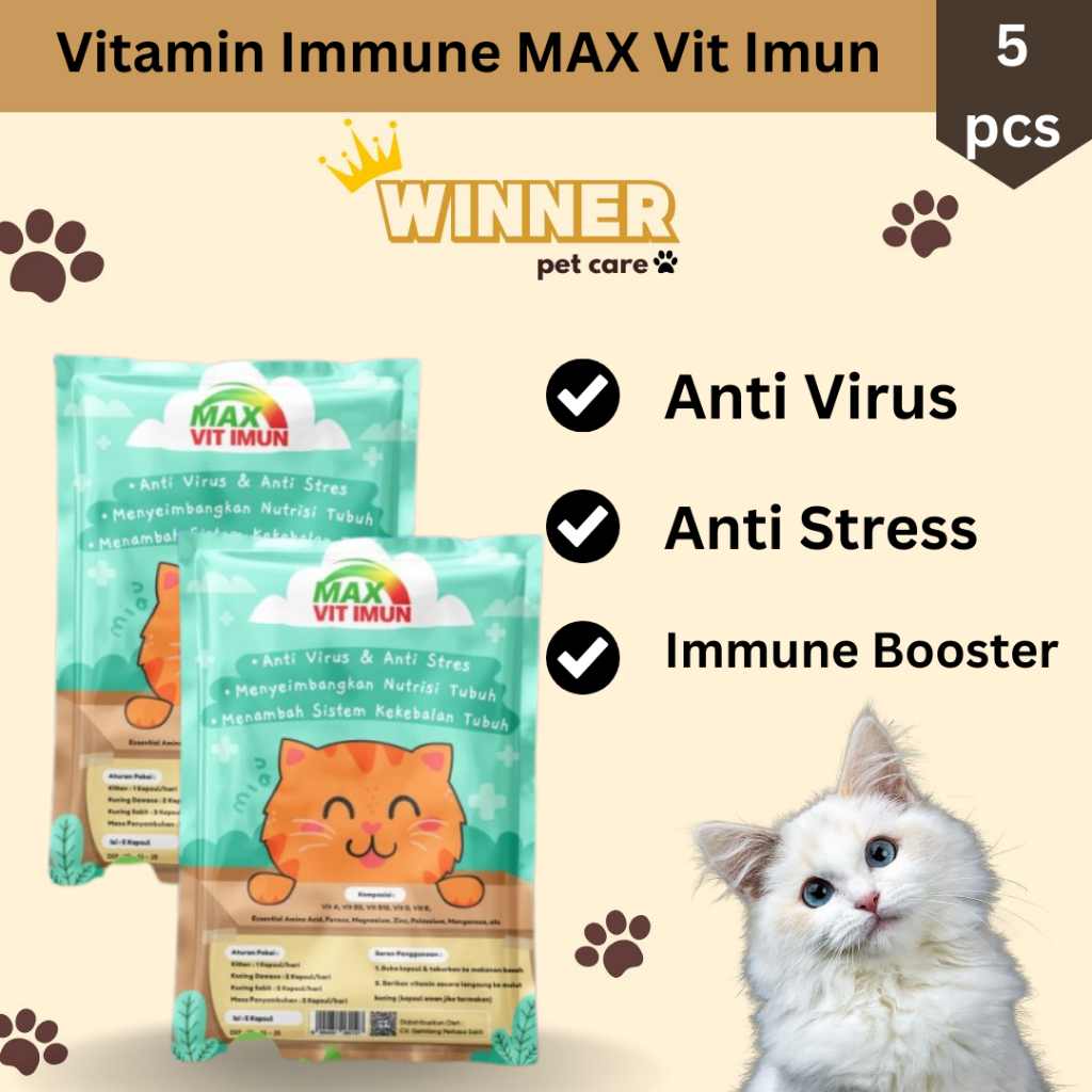 Jual Vitamin Immune Kucing MAX VIT IMUN 1 Sachet isi 5pcs | Shopee ...