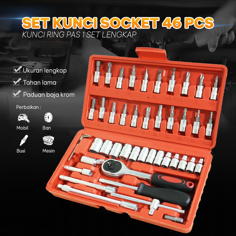 Jual Kunci Socket Set Kunci Socket Wrench 46 pcs 8-14mm Pas Socket Set ...