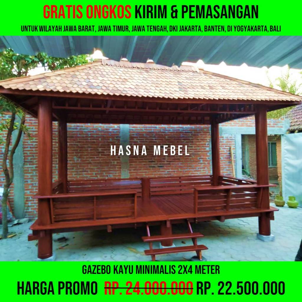 Jual gazebo unik cantik minimalis dari kayu ukuran 4x5 meter atap ...