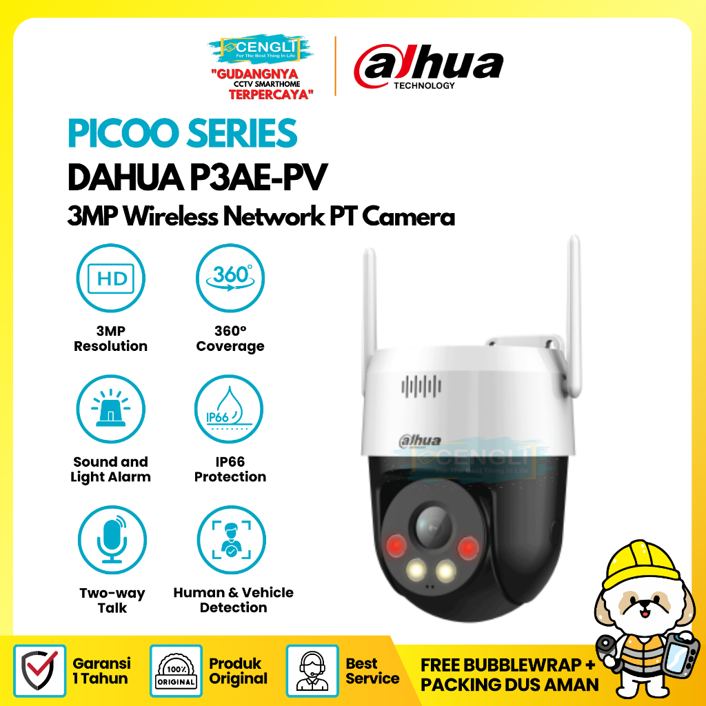 Jual IP Camera Cctv WiFi Dahua DH-P3AE-PV Picoo 3mp Wireless Network PT Camera PTZ | Shopee ...
