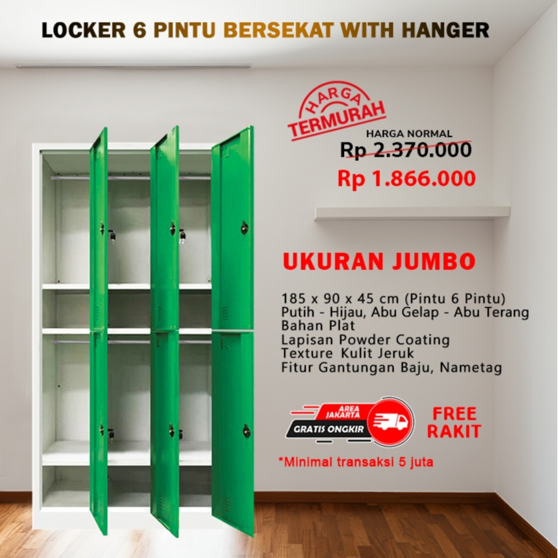 Jual LOCKER 6 PINTU BERSEKAT DENGAN HANGAR - Abu-abu | Shopee Indonesia