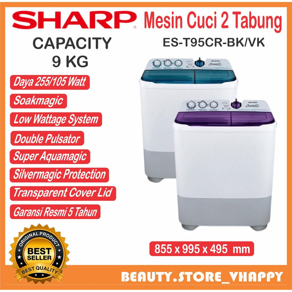 Jual mesin cuci sharp 2 tabung 9kg EST 95 CR barang baru Garansi Resmi | Shopee Indonesia