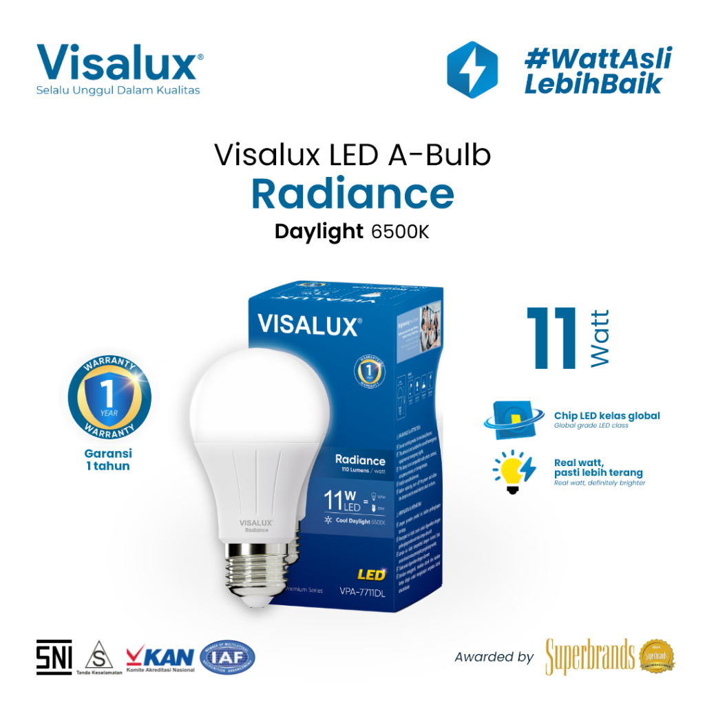 Jual Visalux Lampu LED A-Bulb Radiance 6500K Daylight Putih 11W (RAD ...