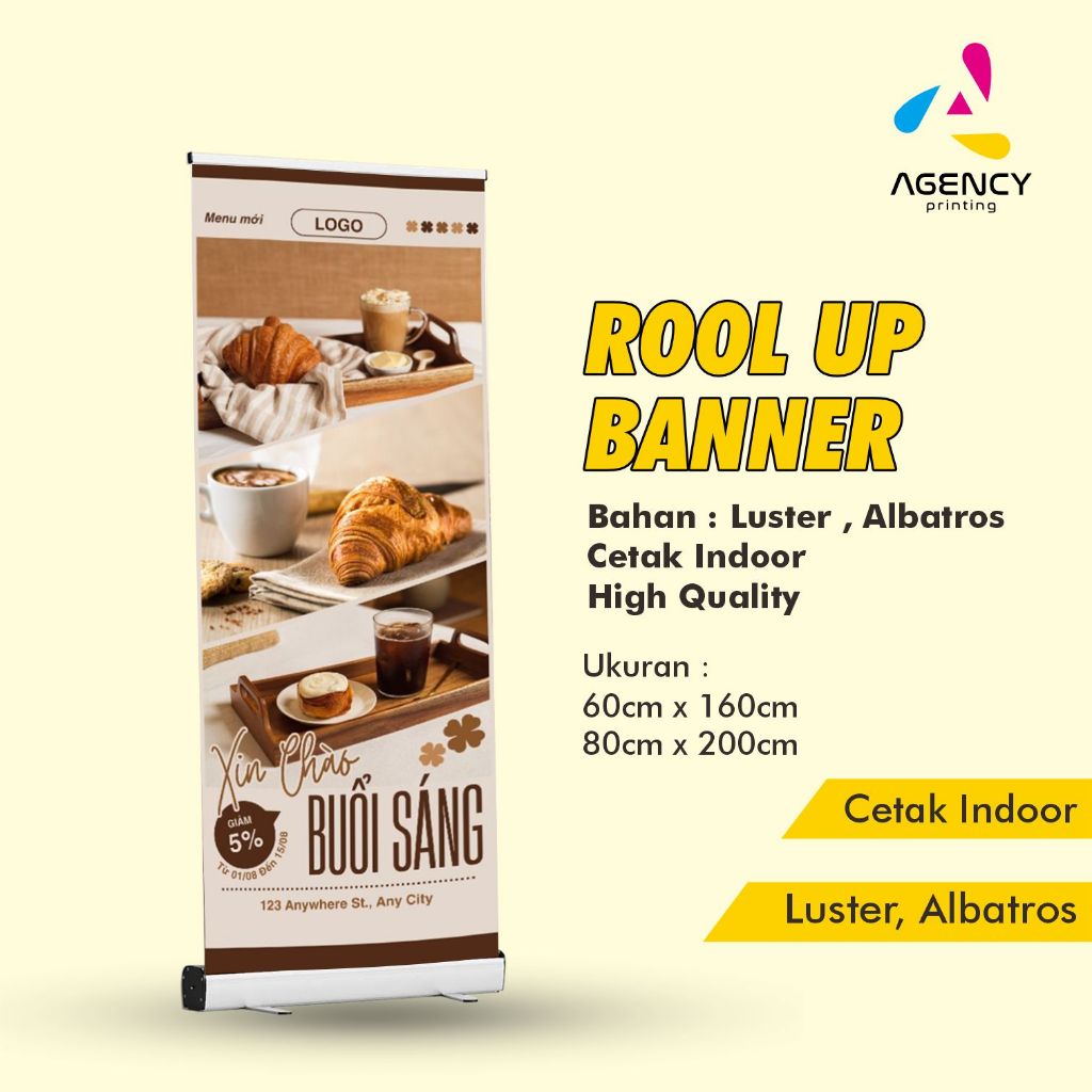 Jual Cetak Roll Up Banner Standing Custom 60x160 80x200 Bahan Albatros ...