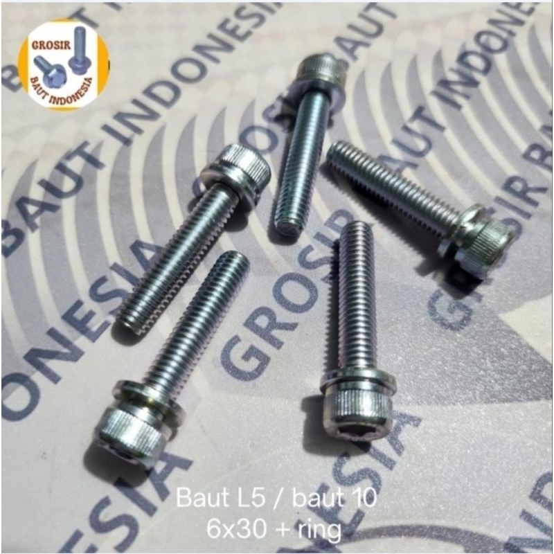 Jual Baut L5 / baut 10 6x30+ring nempel (paket 20pcs) | Shopee Indonesia
