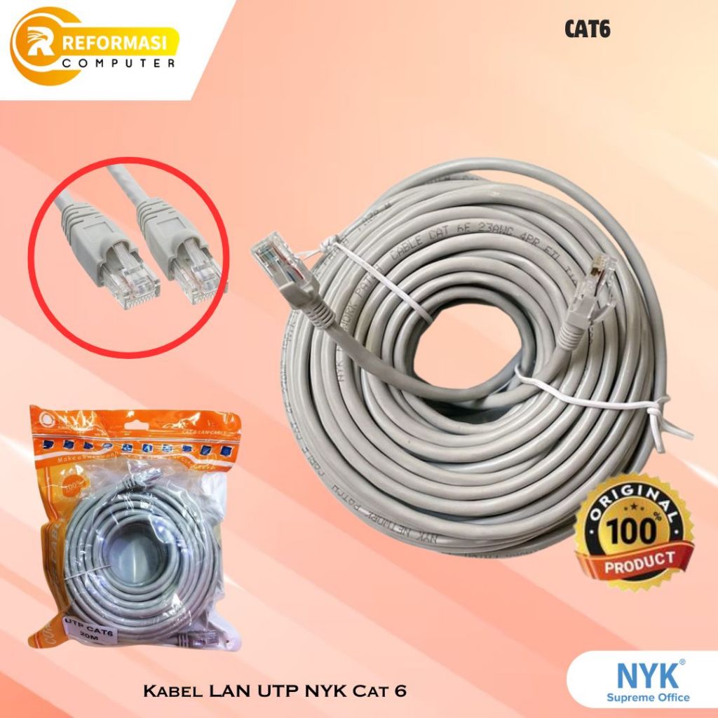 Jual NYK Kabel UTP LAN Cat 6 15 Meter NYK siap pakai up to 1Gbps 15m | Shopee Indonesia