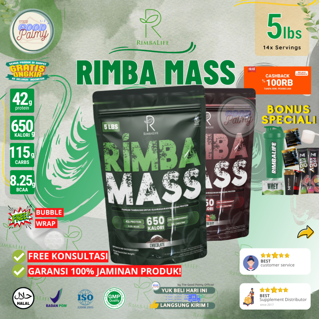 Jual Rimba Mass 5 Lbs 2250 Gram Gr by Rimbalife Bpom Halal Gainer Mass ...