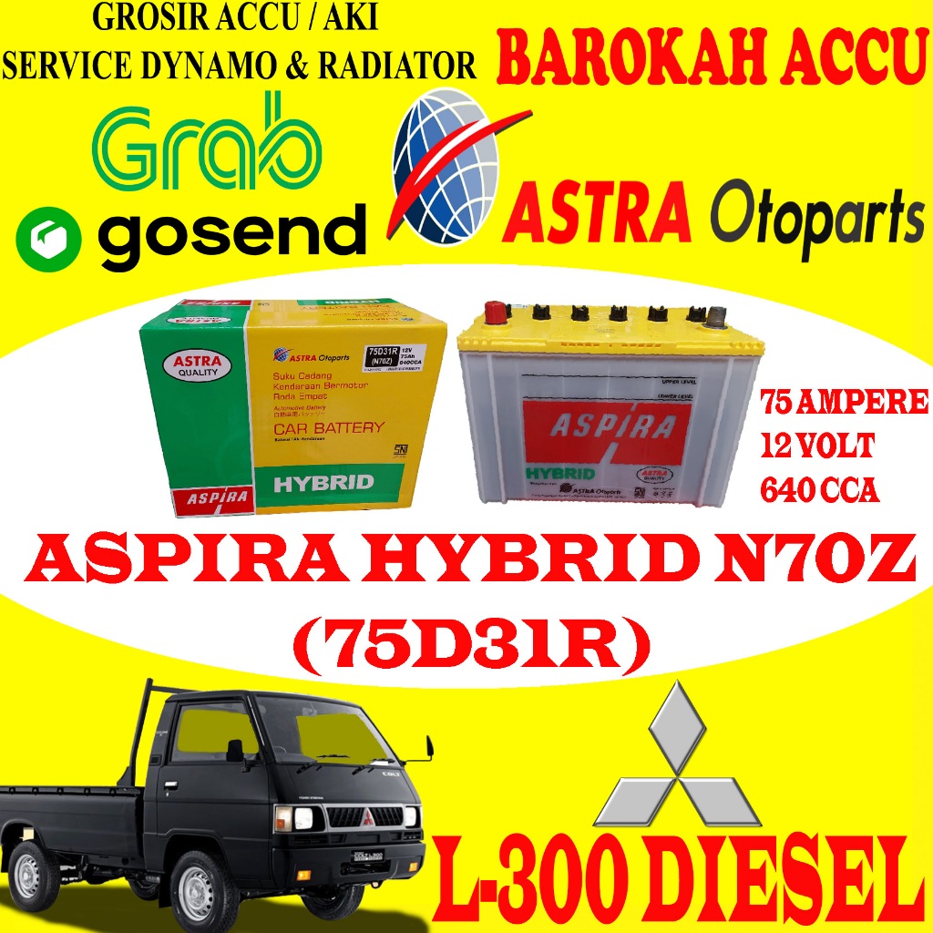 Jual AKI MOBIL MITSUBISHI L 300 DIESEL ASPIRA HYBRID N70Z / 75D31R, 75 ...