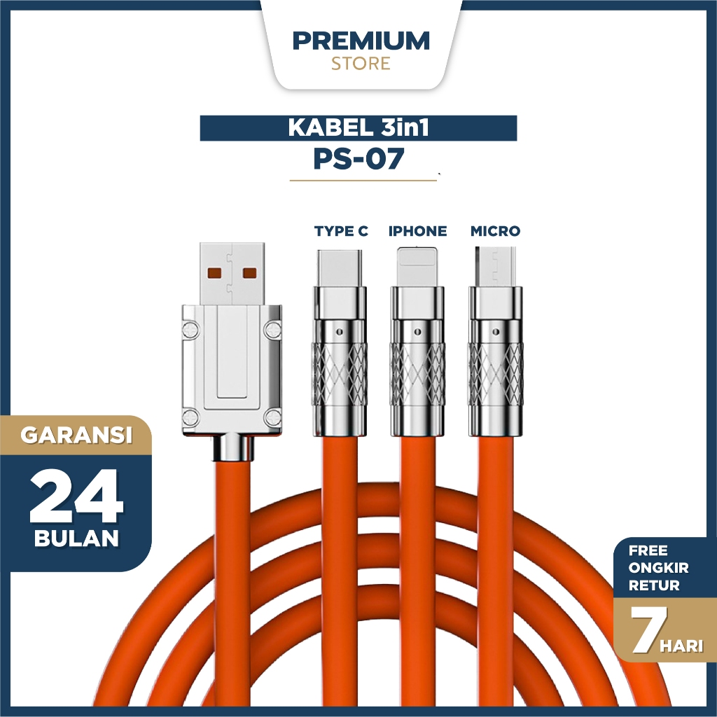 Jual Kabel data PS-07 3 IN 1 Fast Charging PD 120W cable charger TYPE C ...