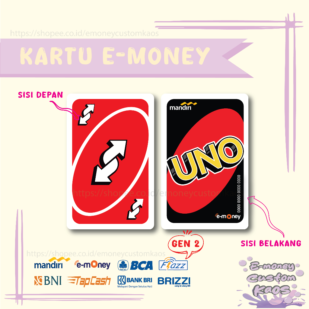 Jual KARTU EMONEY UNO CARD REVERSE RED MERAH E MONEY ETOLL MANDIRI ...