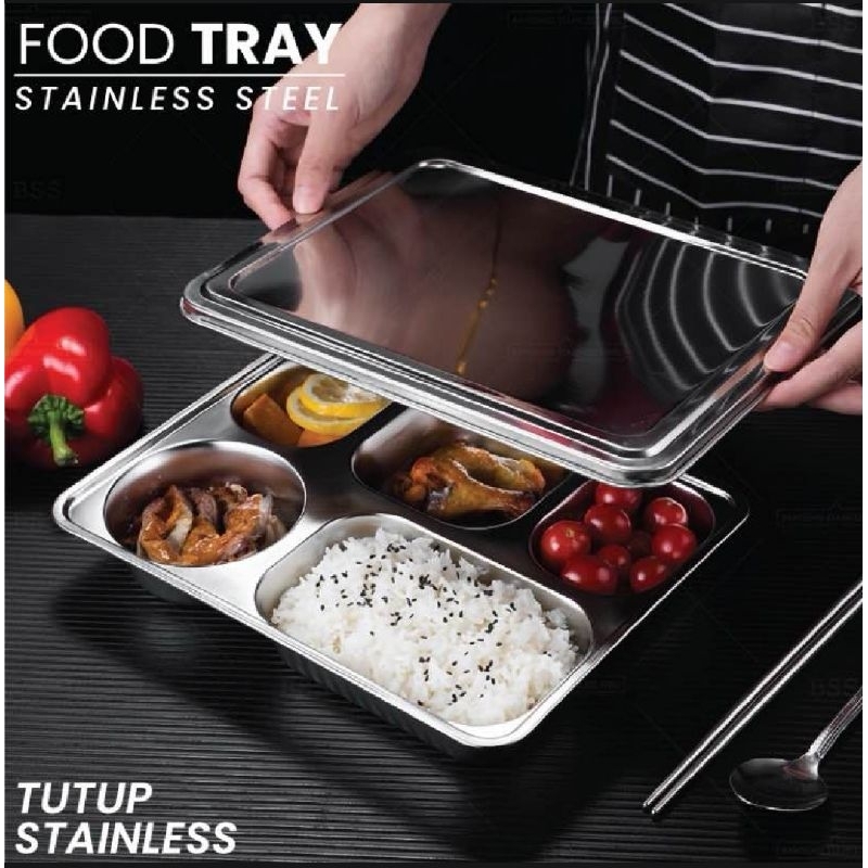 Jual Food Tray / Piring Makan Stainles TEBAL 5 Sekat / Wadah Saji ...