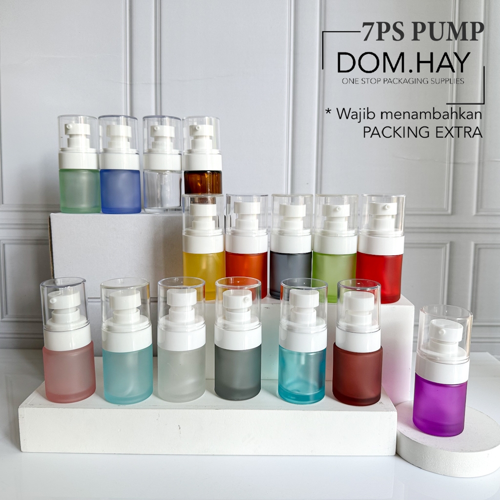Jual 20ml Botol Pump Clear Kaca Frosted Doff Warna 7PS Skin Care Lotion ...