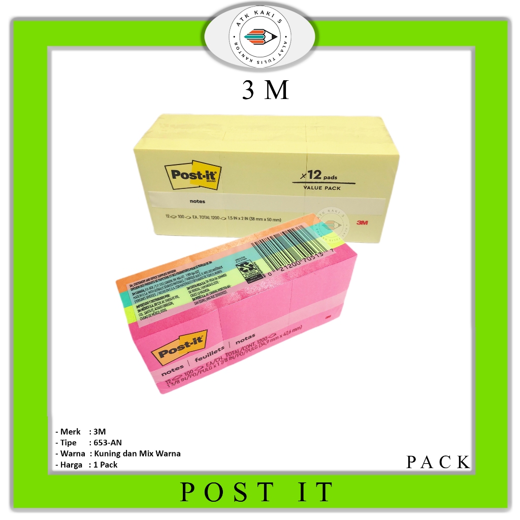 Jual 3M - Post It Sticky Notes 653AN Mix Color & Yellow - Pack | Shopee ...