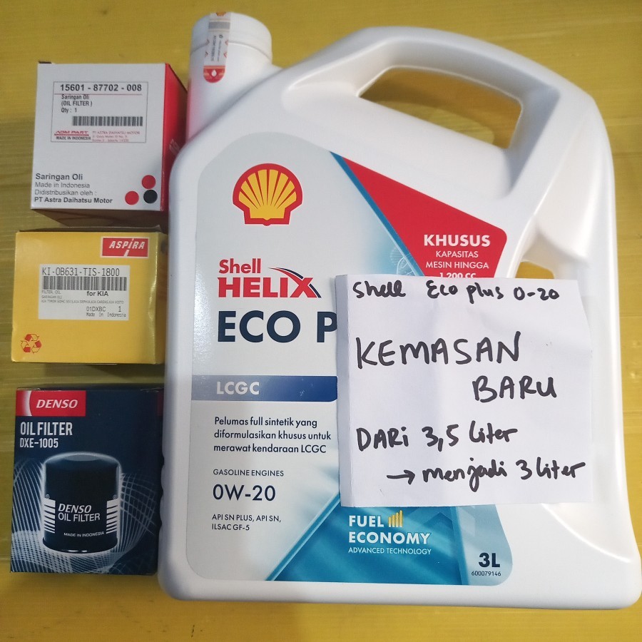 Jual Paket Oli Shell Helix ECO Plus 0W-20 3 Liter + Saringan Oli / Oil ...