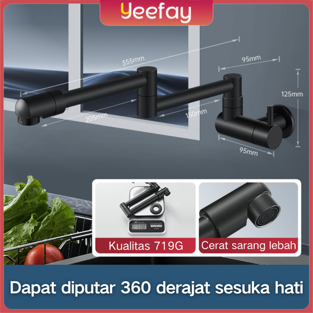 Jual Kran Dinding Foldable Hitam Brass 360 Rotation kran air wastafel ...