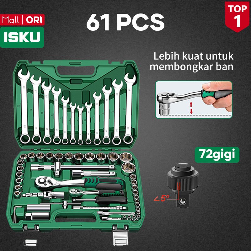 Jual ISKU Kunci Shock Set Alat Kunci Pas 61 pcs 72gigi Kunci Torsi Tool ...