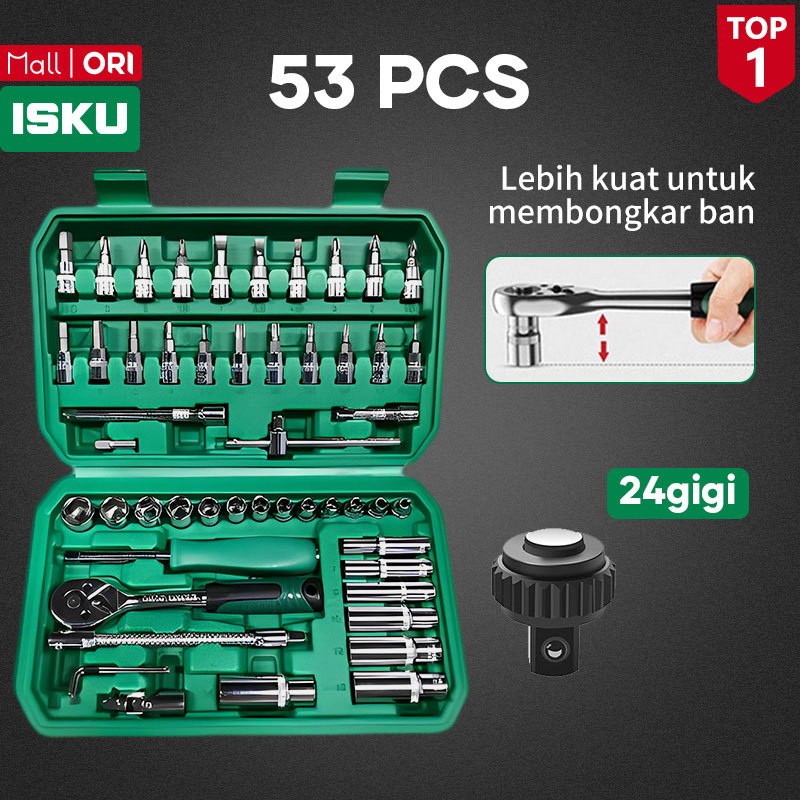 Jual ISKU Kunci Sok Set 53pcs Set Socket (1/4 ") Kunci Shock Set ...