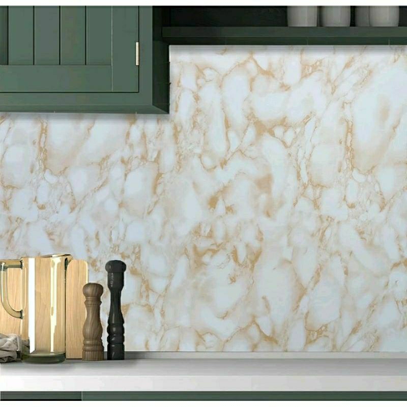 Jual wallpaper dinding motif marmer lis kuning dasar putih ukuran 8m s ...