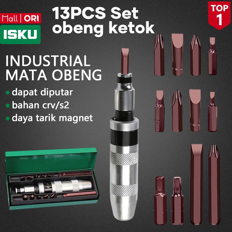 Jual ISKU Obeng ketok set 13pcs Obeng Set Putar set S2 Drill bit bahan ...