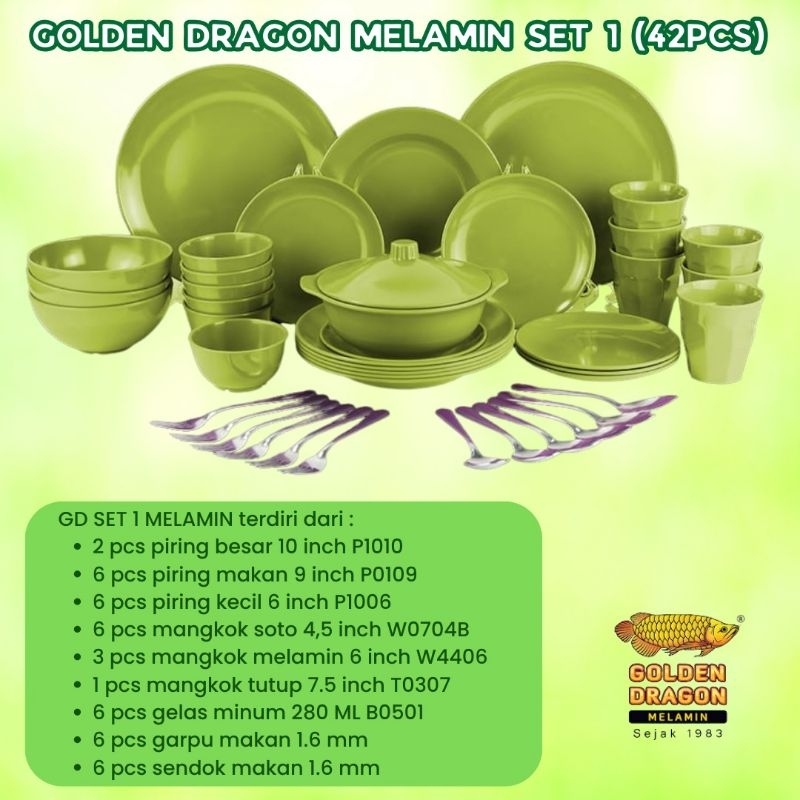 Jual Golden dragon melamine GD set 1 perlenkapan dapur set melamin mewah terjangkau warna hijau ...