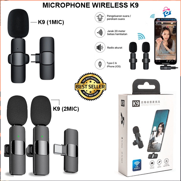 Jual Lagi Tren AKACC MICROPHONE WIRELESS PORTABLE K9 MIC CLIP ON STREAMING VLOG MIC ...