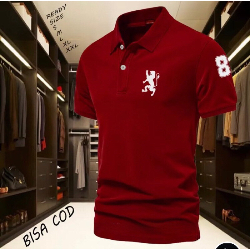 Jual COD T-shrit Kaos POLO kerah sablon Singa Lengan 8 Text Hitam Kaos Kerah Dewasa Shirt / Kaos ...