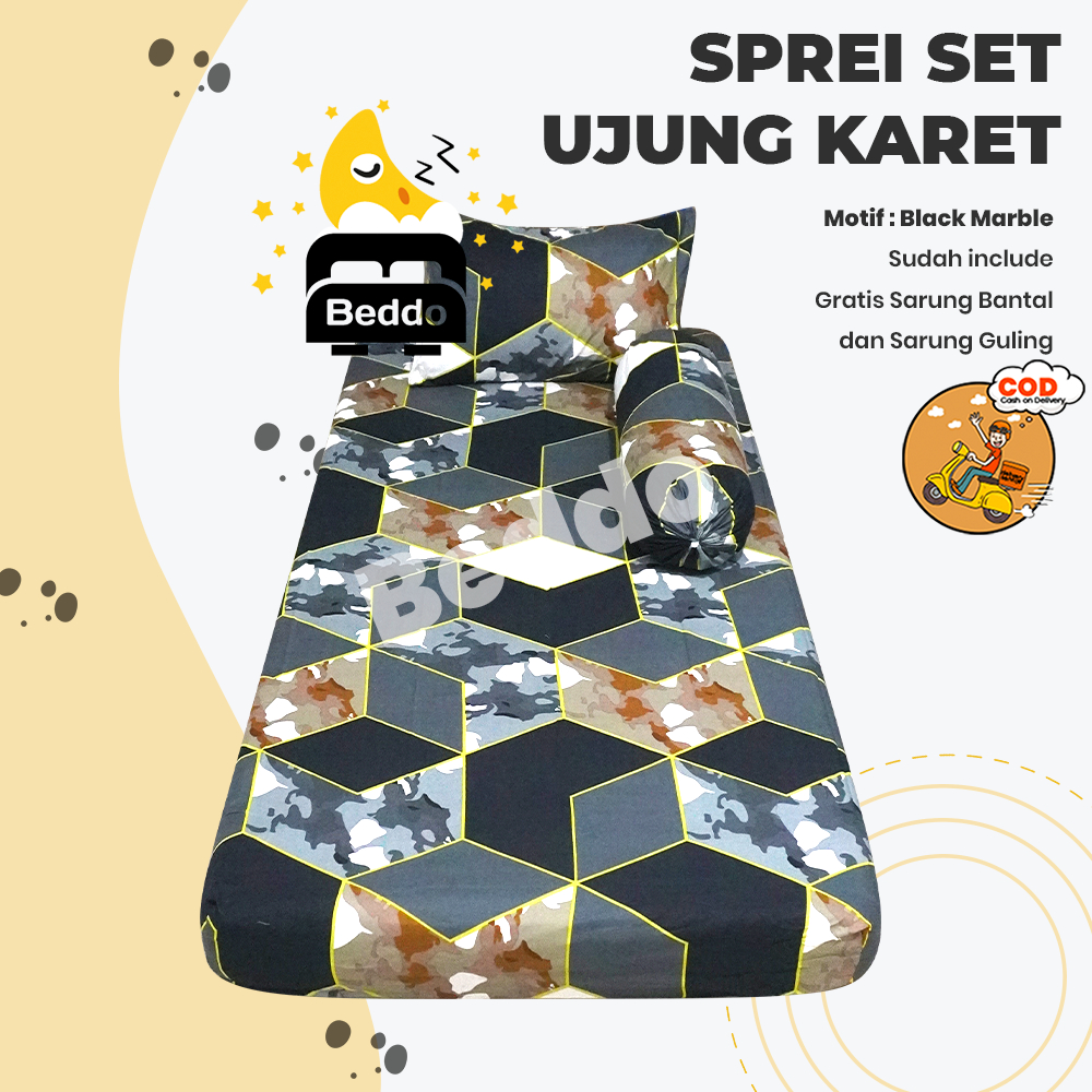 Jual Sprei Set Motif BLACK MARBLE No.4 (90x200x15) | Seprai Kasur Busa ...