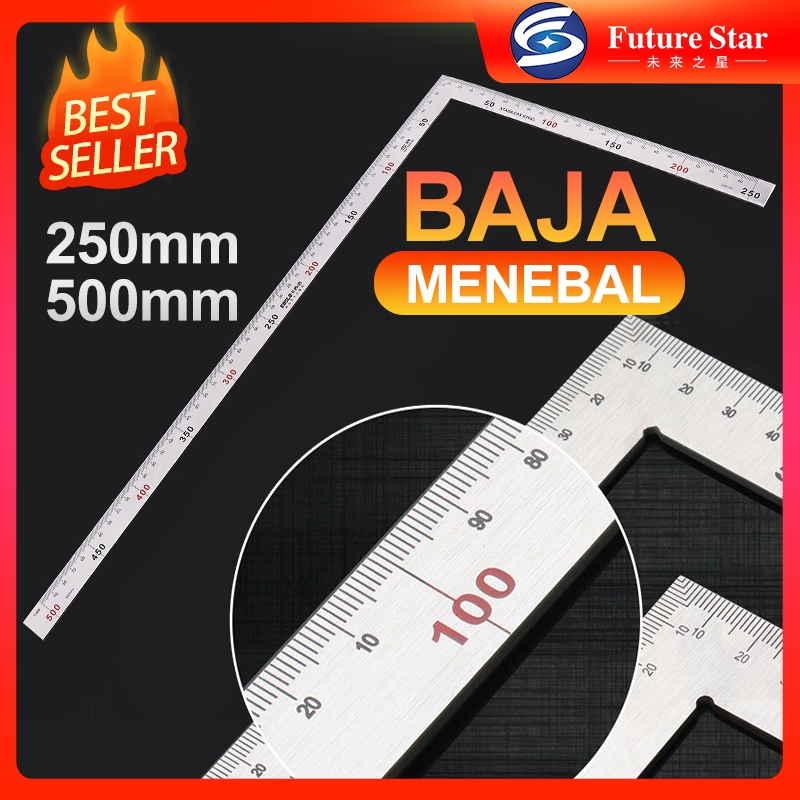 Jual Penggaris Siku Stainless Steel 50cm x 25cm / Penggaris Siku 500mm | Shopee Indonesia
