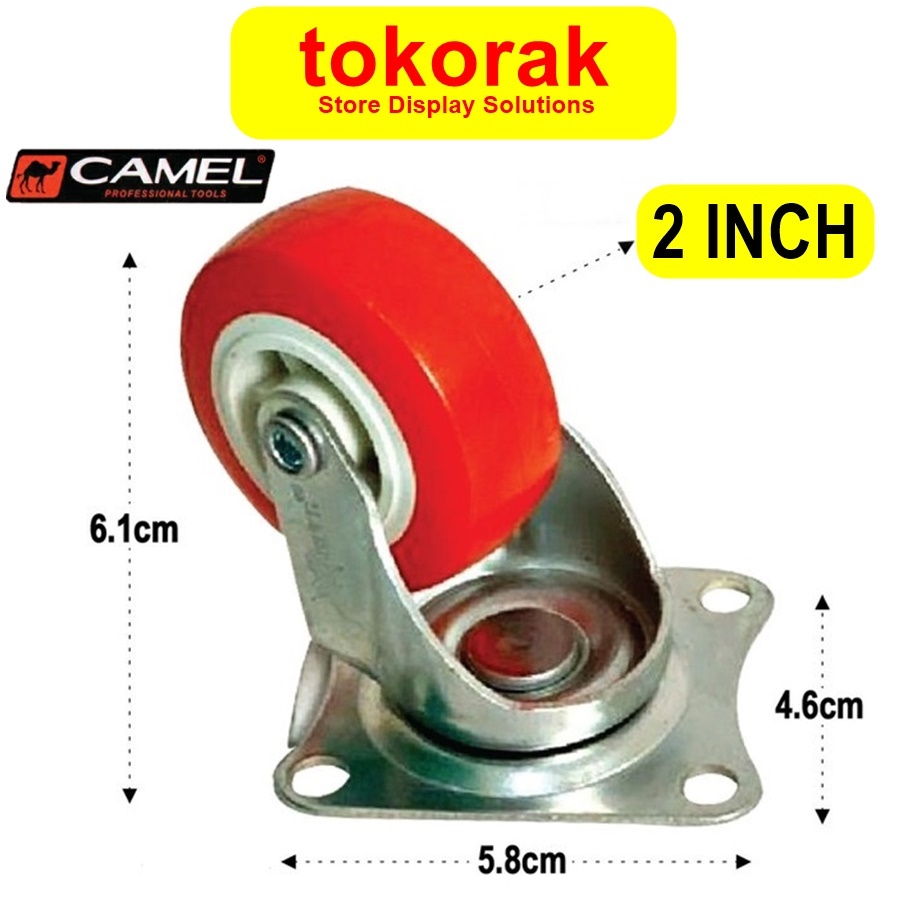 Jual RODA 2 INCH PLAT HIDUP PU MERAH CAMEL - RODA 2" ETALASE CASTER ...