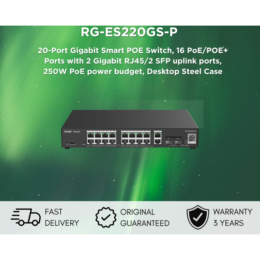 Jual RUIJIE REYEE RG-ES220GS-P 20-Port Gigabit Smart POE Switch, 16 PoE ...