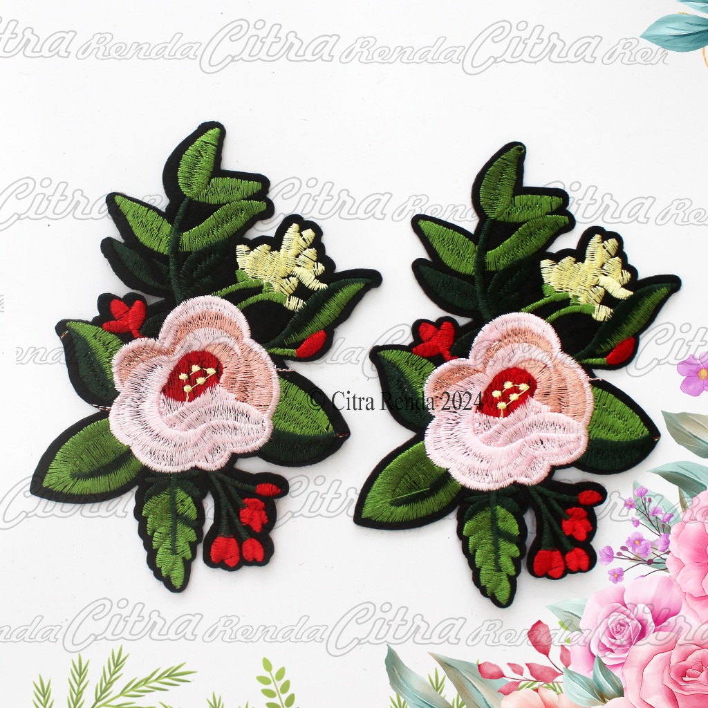 Jual (Per Pcs) AP716 Iron Patch Bunga Mawar Cantik / Bordiran Tempel ...