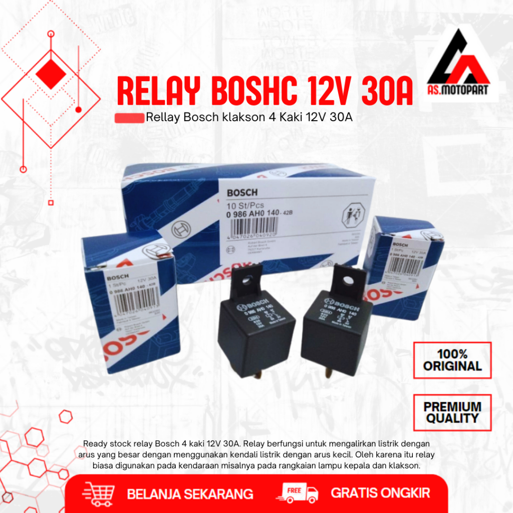 Jual RELAY BOSCH 12V 30A PIN 4 - RELAY KLAKSON & LAMPU RELAY KLAKSON ...