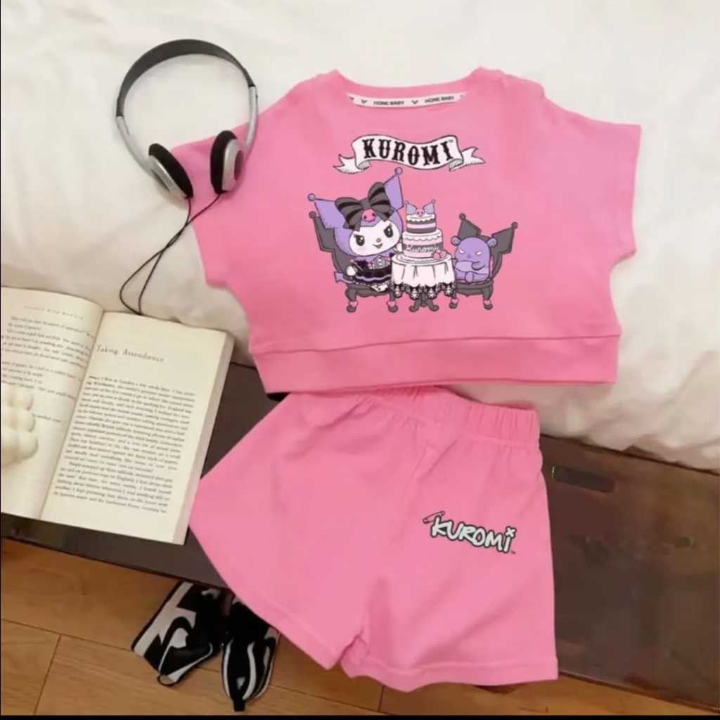 Jual one set baju harian anak motif karakter kuromi kekinian yang lagi ...