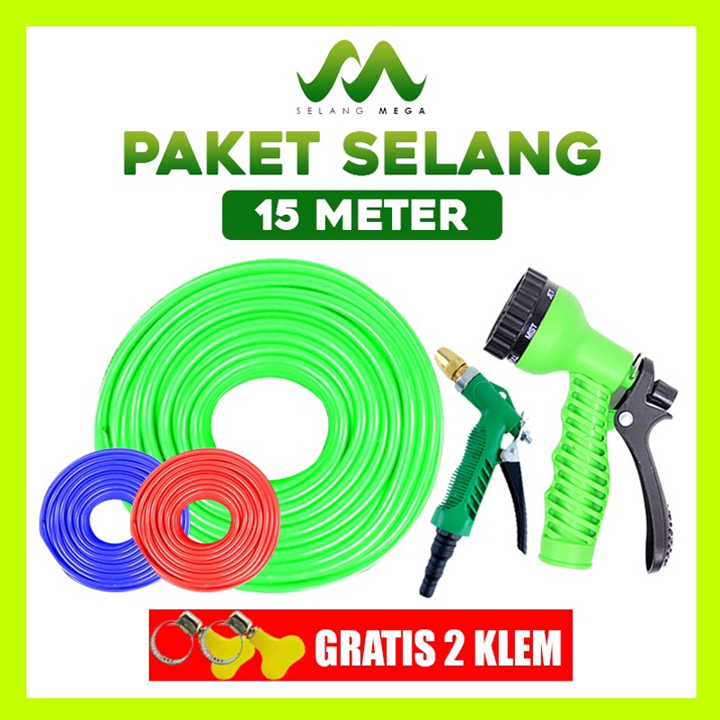 Jual MEGA Selang Air Cuci Motor 15 Meter 1/2 5/8 3/4 Inch Paket Semprotan Selang Air Elastis DOP ...