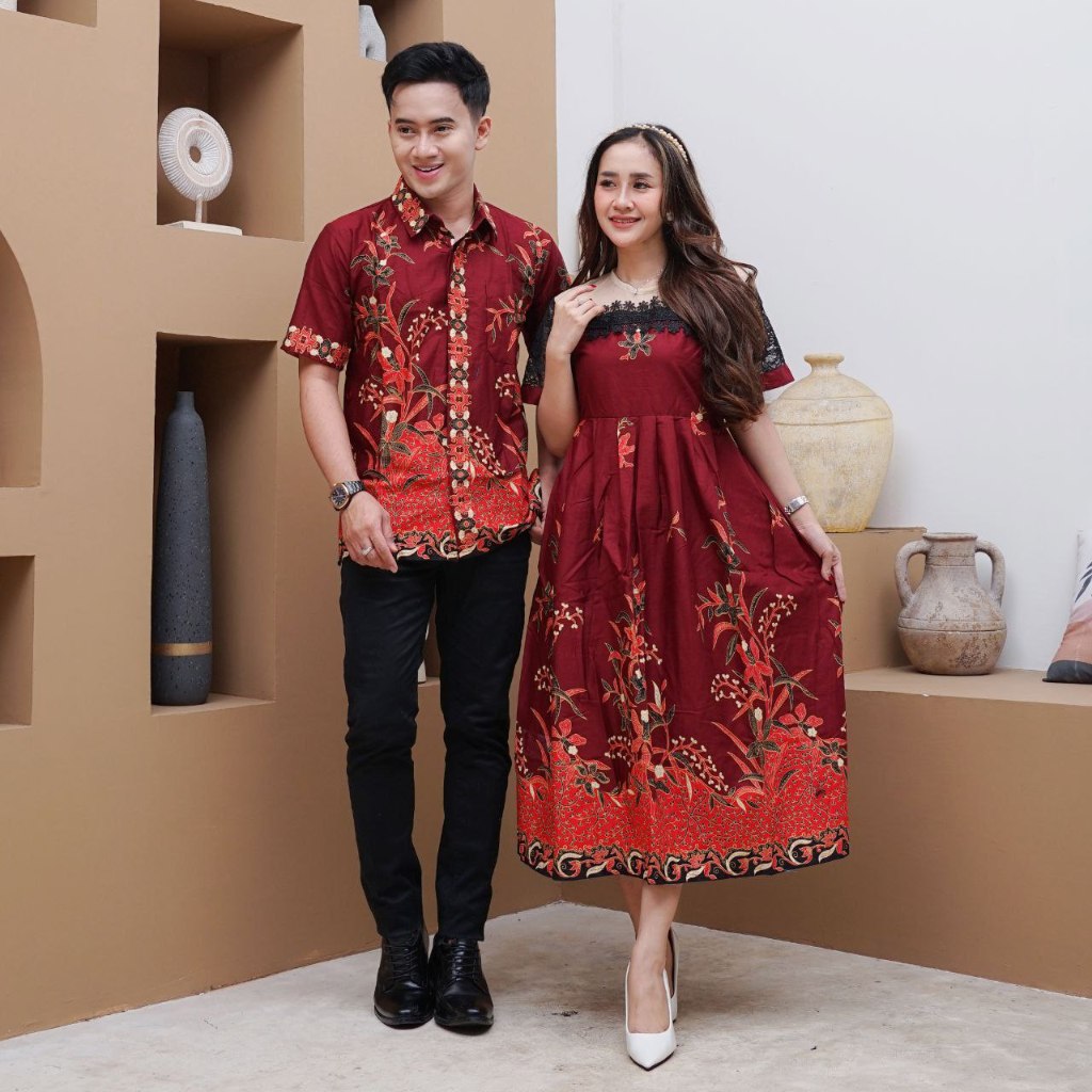Jual Couple Batik Sasmitha – Dress Elegan & Kemeja Pria Modern | 4 Warna | Shopee Indonesia