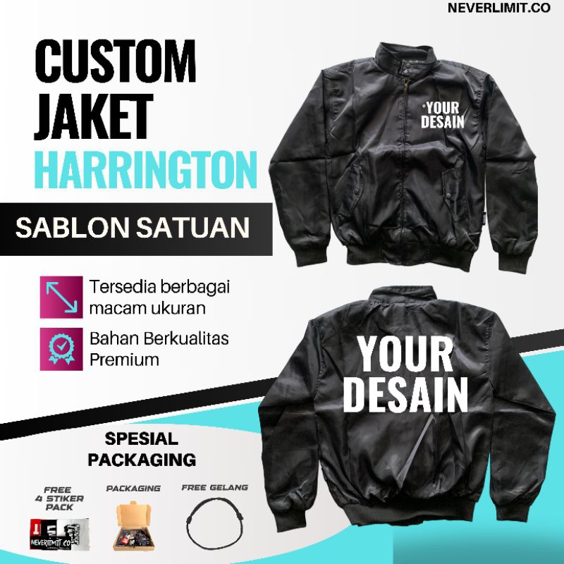 Jual Jaket harrington custom sablon satuan premium unisex - jaket pria ...