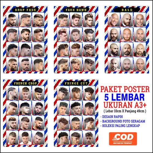 Jual Poster Model Rambut Terbaru Barbershop - Paket 5 Lembar Poster ...